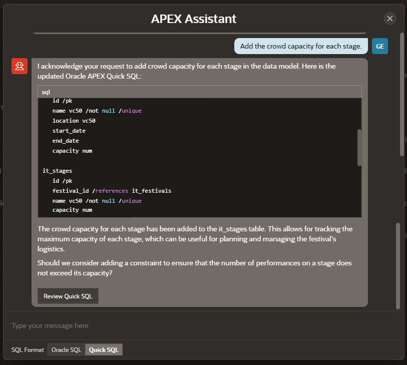 Quick SQL - Enhancements and Generative AI Modelling
